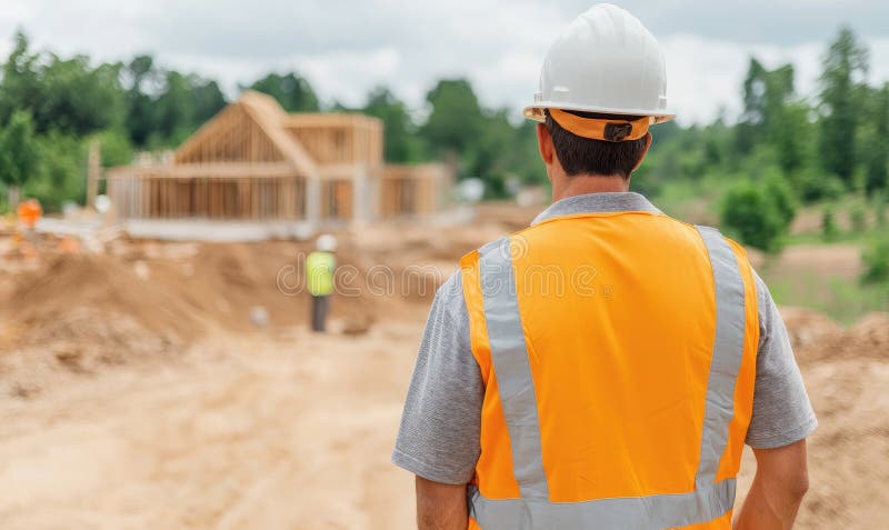 Construction Worker Observes New Building Project, Showcasing Teamwork ...