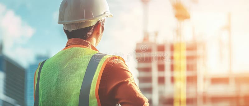Construction Worker Observing Building Progress Stock Photo - Image of ...