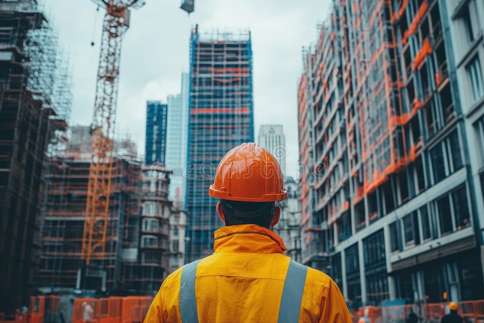 Construction Worker Observing Construction Site for Project Management ...