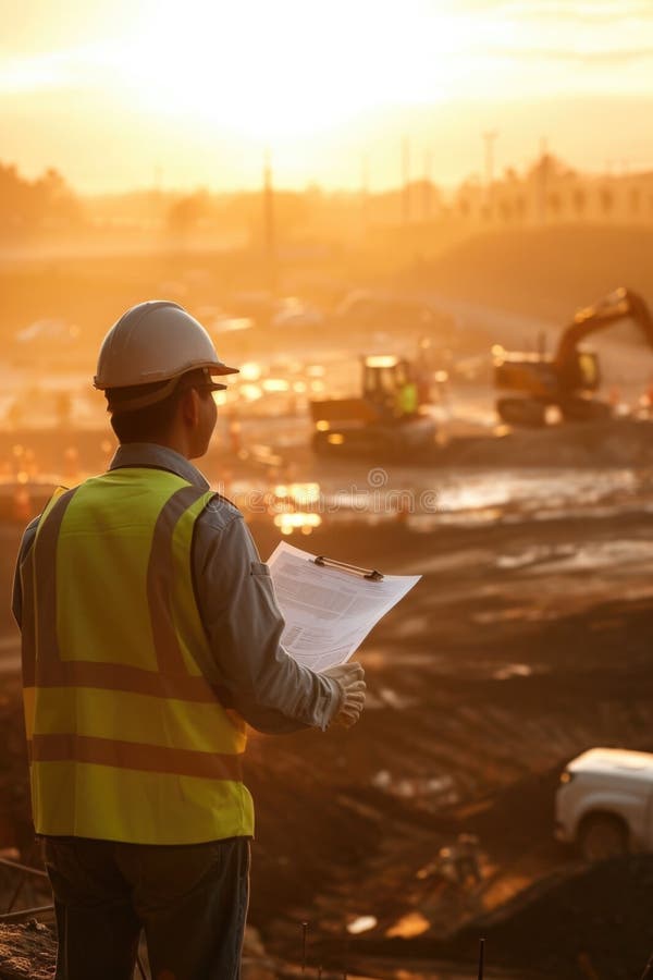 Construction Worker Observing a Construction Site. Generative AI. Stock ...