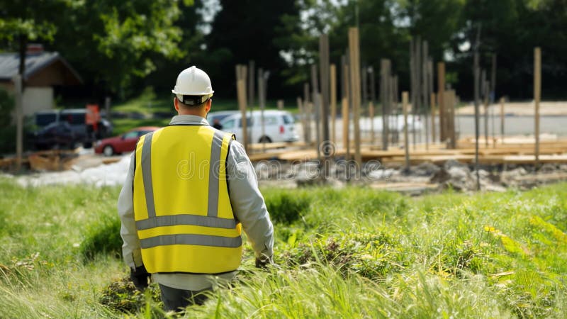 Construction Worker Observing Site Preparation Footage for Project ...
