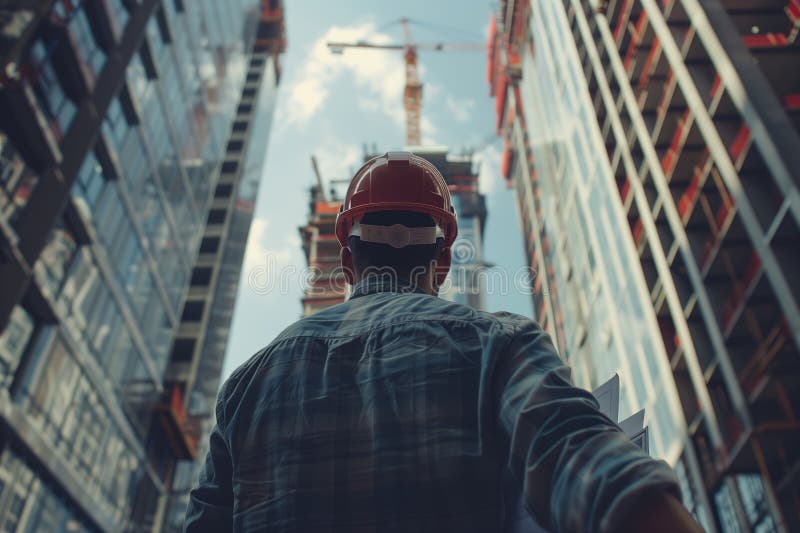 Construction Worker Observing Site Progress Stock Image - Image of ...