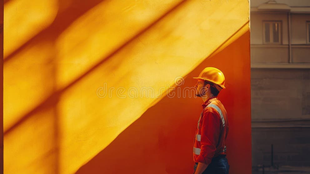 Construction Worker Observing Sunlight on a Wall Stock Photo - Image of ...