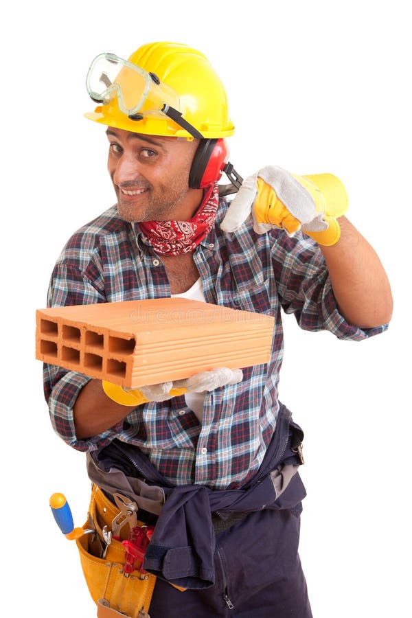 Construction Worker Offering Services Stock Photo - Image of industry ...
