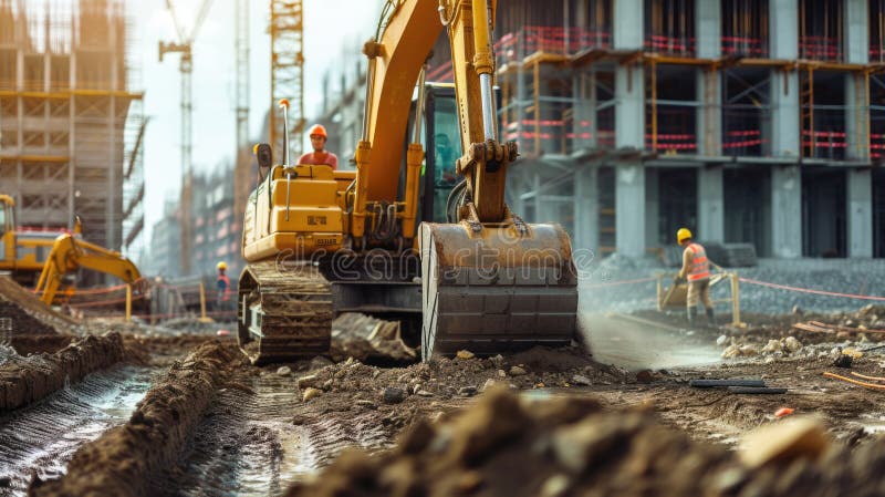 Construction Worker Operates Bulldozer in Urban Area AIG41 Stock Image ...