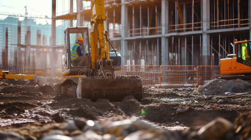 Construction Worker Operates Bulldozer in Urban Area AIG41 Stock Image ...