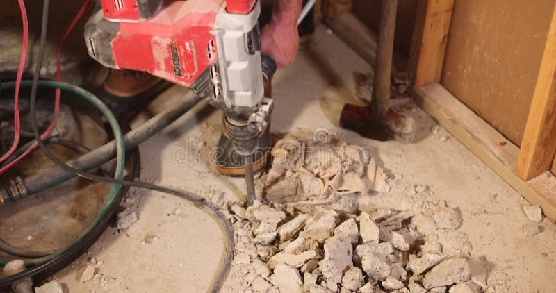 Construction Worker Breaking Concrete Floor in Slow Motion Stock Video ...