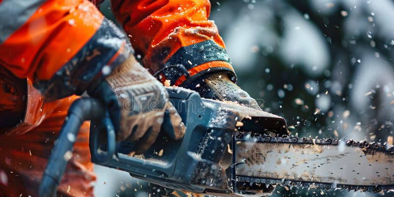 Close-up of Construction Worker Using a Chainsaw Stock Image - Image of ...