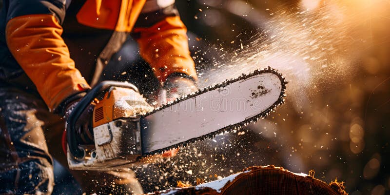Close-up of Construction Worker Using a Chainsaw Stock Image - Image of ...