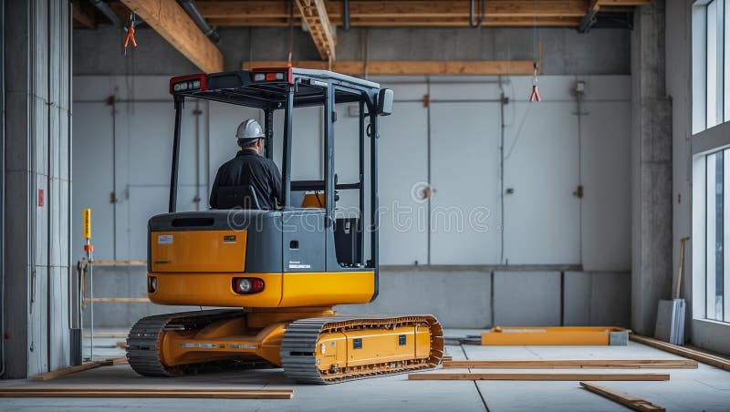 Construction Worker Operating a Compact Excavator Stock Illustration ...