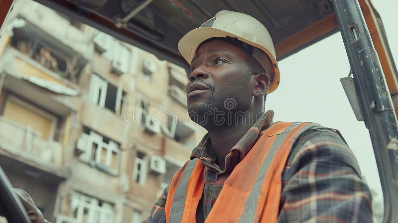 Construction Worker Operating Heavy Equipment at Building Site for ...