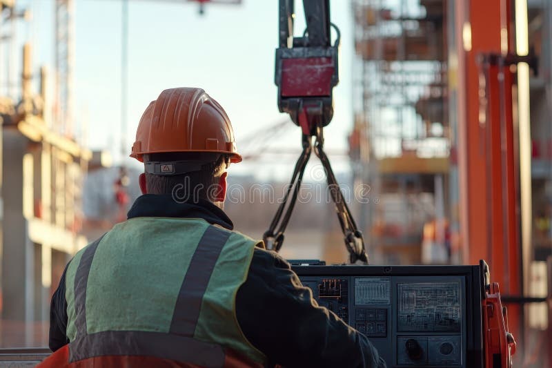 A Construction Worker Operating Machinery at a Building Site during ...