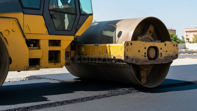 Construction Worker Operating Vibratory Road Roller Compacting Asphalt ...