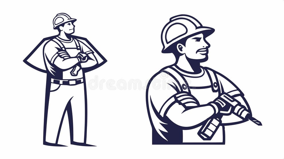 Construction Worker Outline, Builder and Handyman Profession Graphic ...