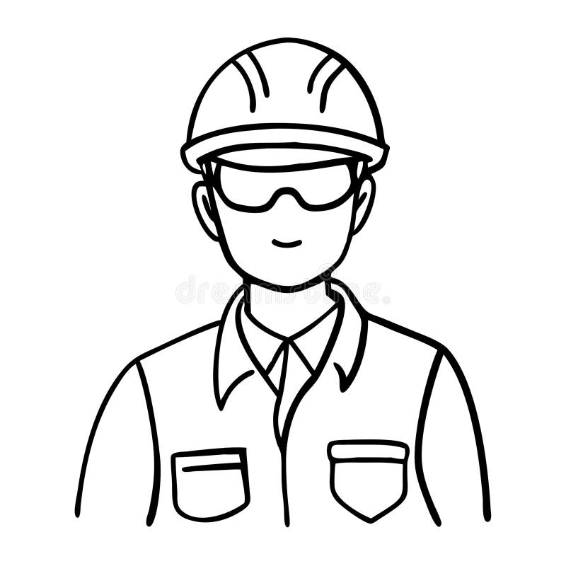 Construction Worker Outline Illustration Safety Equipment Vector Art ...