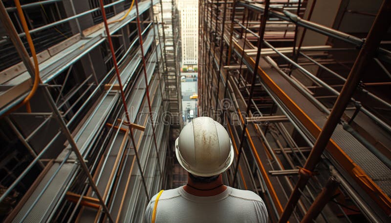 Construction Worker Overlooking a High-rise Building. Stock Image ...