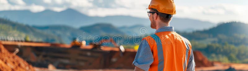Construction Worker Overlooking Mountain Landscape Stock Illustration ...