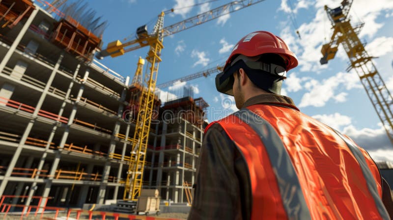 Construction Worker Overlooking Site in Afternoon Sunlight Stock Photo ...