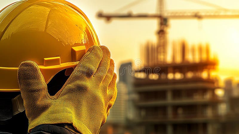 Construction Worker Overseeing Building Project at Sunrise Stock ...