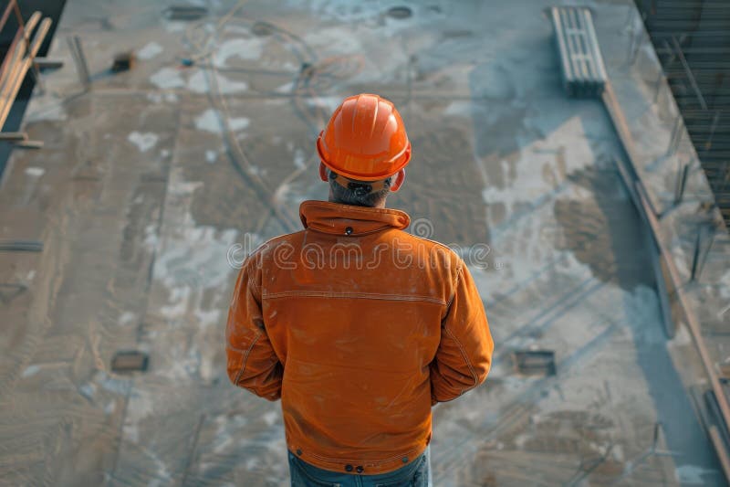Construction Worker Overseeing Site at Sunset Stock Photo - Image of ...