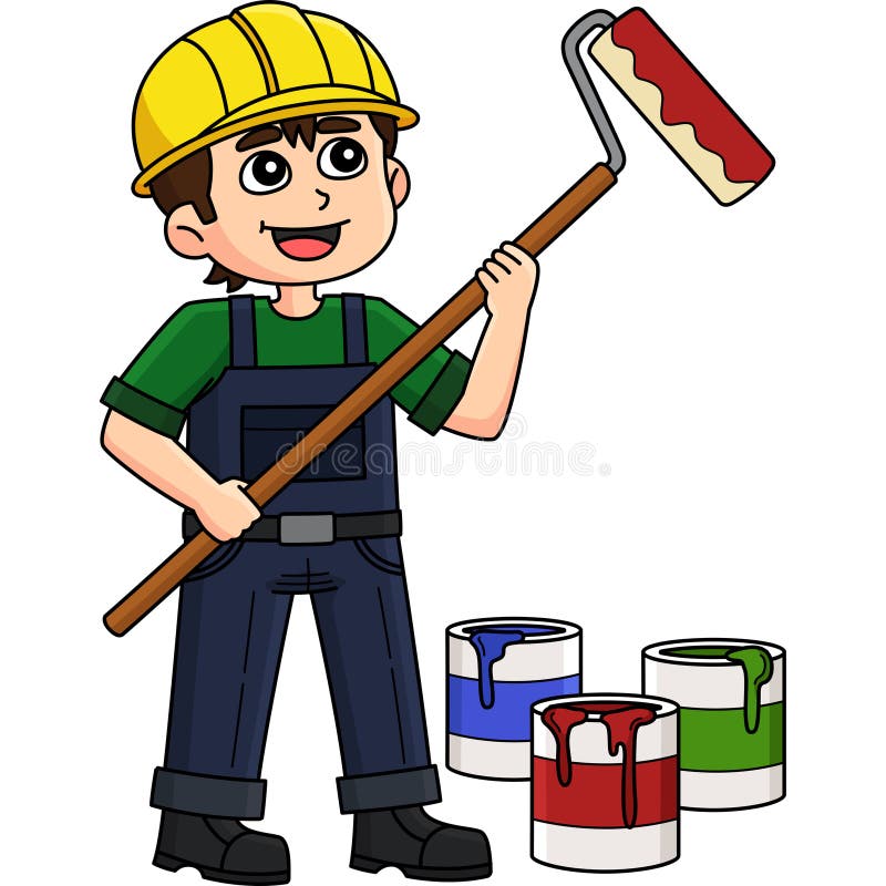 Construction Worker Painting Wall Cartoon Clipart Stock Vector ...