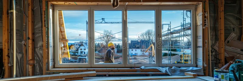 Construction Worker Passing by a New Building Site through a Large ...