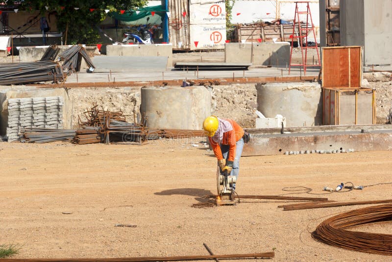 Rebar Cutting Machine with Blue Safety Gloves Stock Image - Image of ...