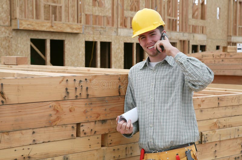 Construction Worker on Phone Stock Image - Image of handsome ...