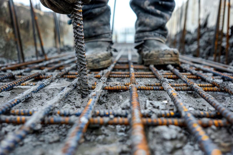Construction Worker Placing Rebar in Concrete Stock Illustration ...