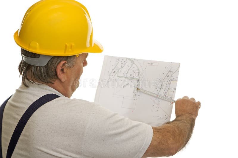 Construction Worker with Plan of an Architect Stock Photo - Image of ...