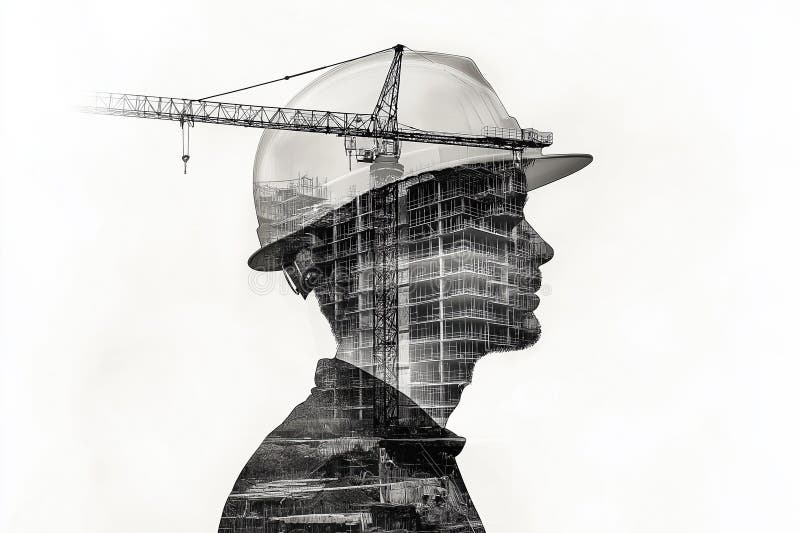 Construction Worker Planning New Building Project Double Exposure Stock ...