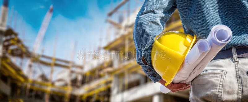 The Construction Worker Planning a Project with Blueprints and Safety ...