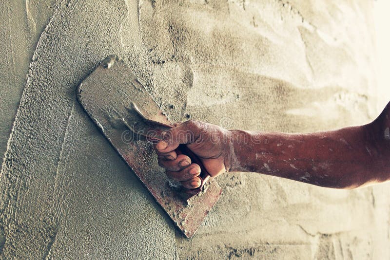 Construction Worker Plastering Cement Stock Image - Image of renovation ...
