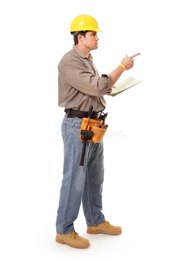 Full Length Construction Worker Stock Image - Image of document, notes ...