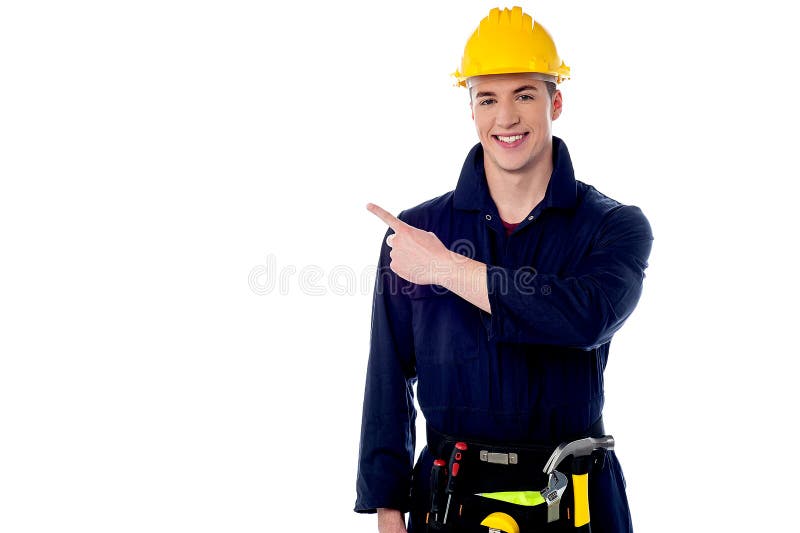 Construction Worker Pointing Away Stock Photo - Image of business ...