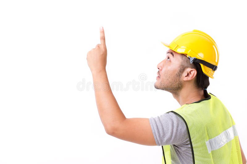 Construction Worker Pointing Up Stock Photo - Image of heavy, business ...