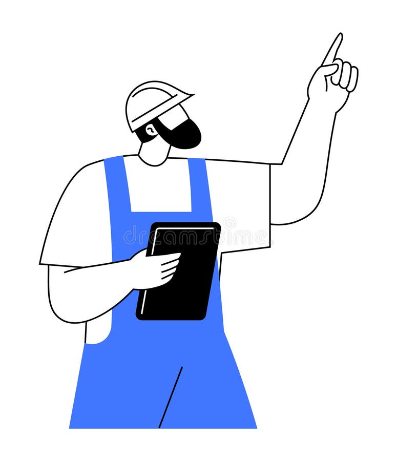 Construction Worker Pointing Upwards while Holding a Tablet Stock ...