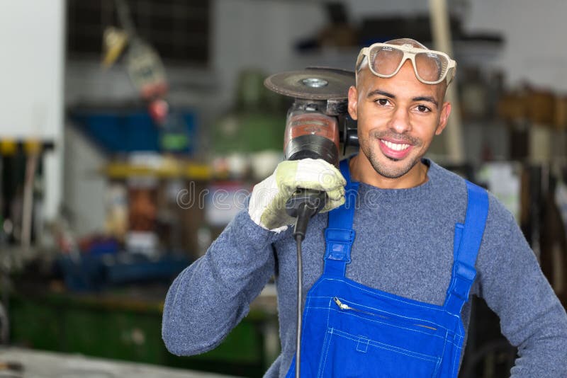 Construction Worker Posing with Angle Grinder Stock Image - Image of ...