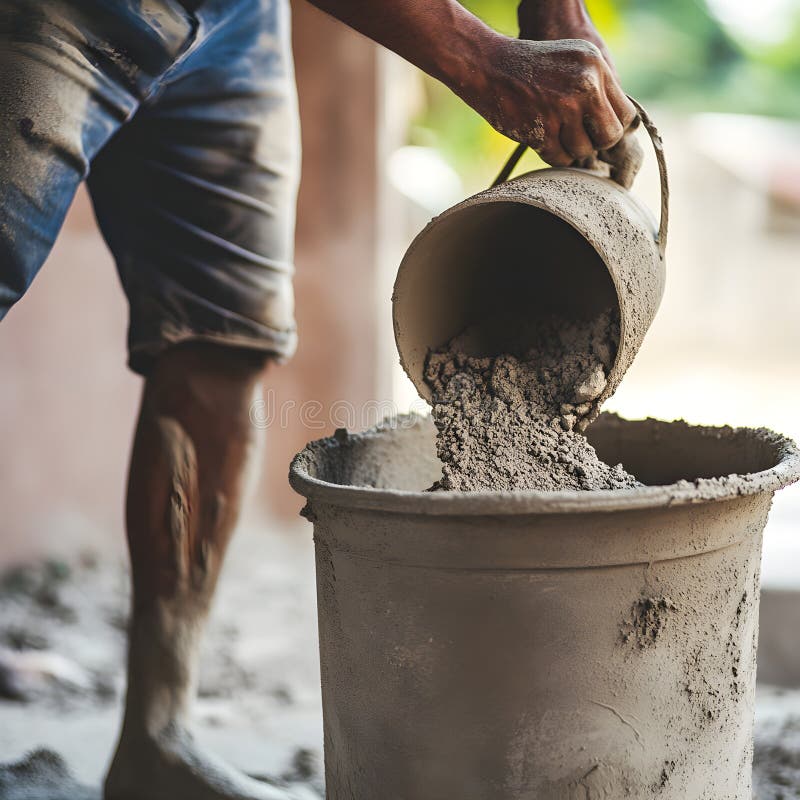 Construction Worker Pouring Cement in Bucket on Building Site Stock ... Construction Worker Pouring Cement in Bucket on Building Site Stock ...