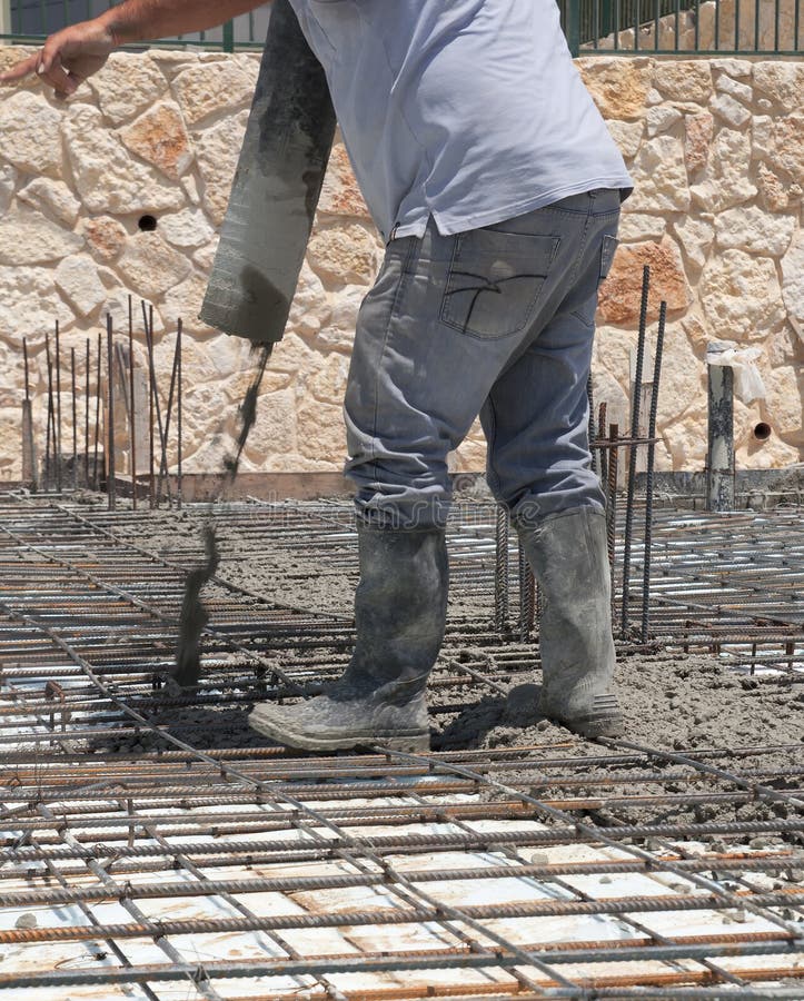 Construction Worker Pouring Concrete Stock Image - Image of cement ...