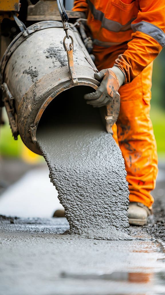 Construction Worker Pouring Concrete on Building Site Stock ...
