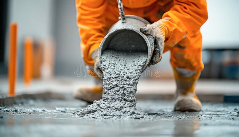 Construction Worker Pouring Concrete on Building Site Stock Image - Image of cement ...