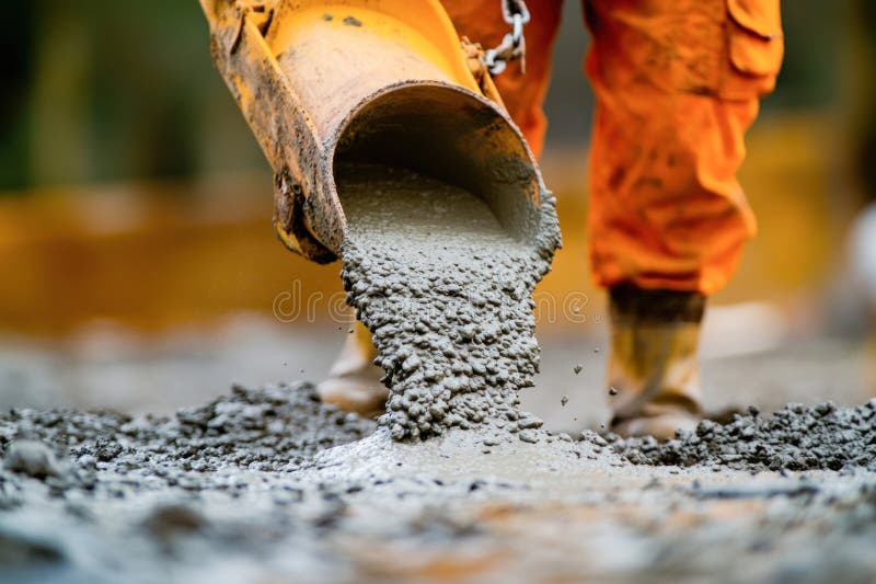 Construction Worker Pouring Concrete on Building Site Stock Photo ...