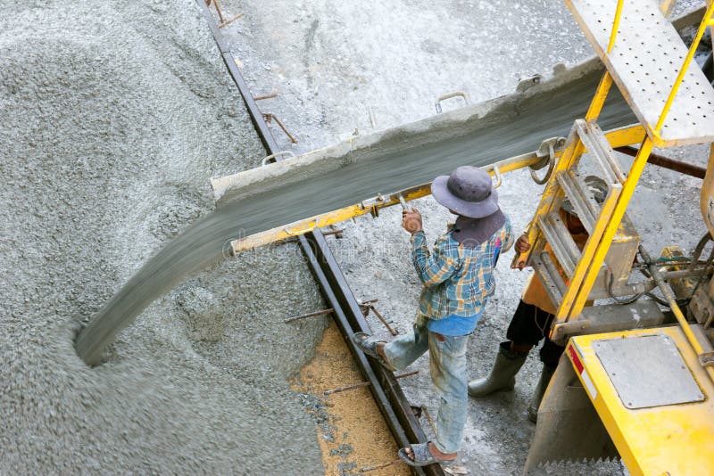 Construction Worker Pouring Concrete from Cement Truck, People Worker ...