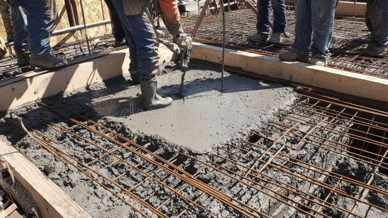Construction Worker Pouring Concrete Onto Rebar Stock Illustration ...