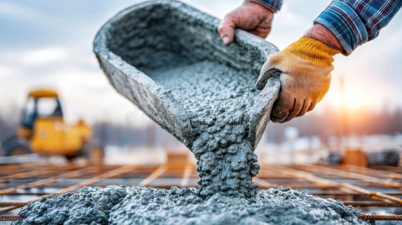 Close-up Shot of a Worker Pouring Fresh Concrete for the Construction ...