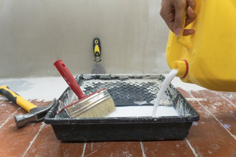 Handyman finishing work stock photo. Image of white, helmet - 7443676