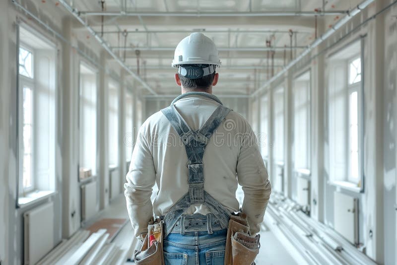 Construction Worker Prepared for Interior Work in New Building Stock ...
