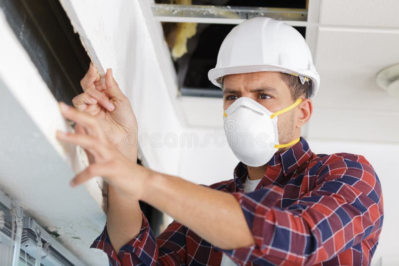 Construction Worker with Protective Mask Stock Image - Image of ...