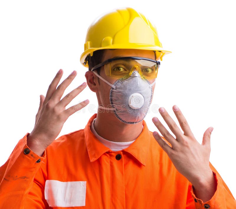 Construction Worker with Protective Mask Isolated on White Stock Image ...